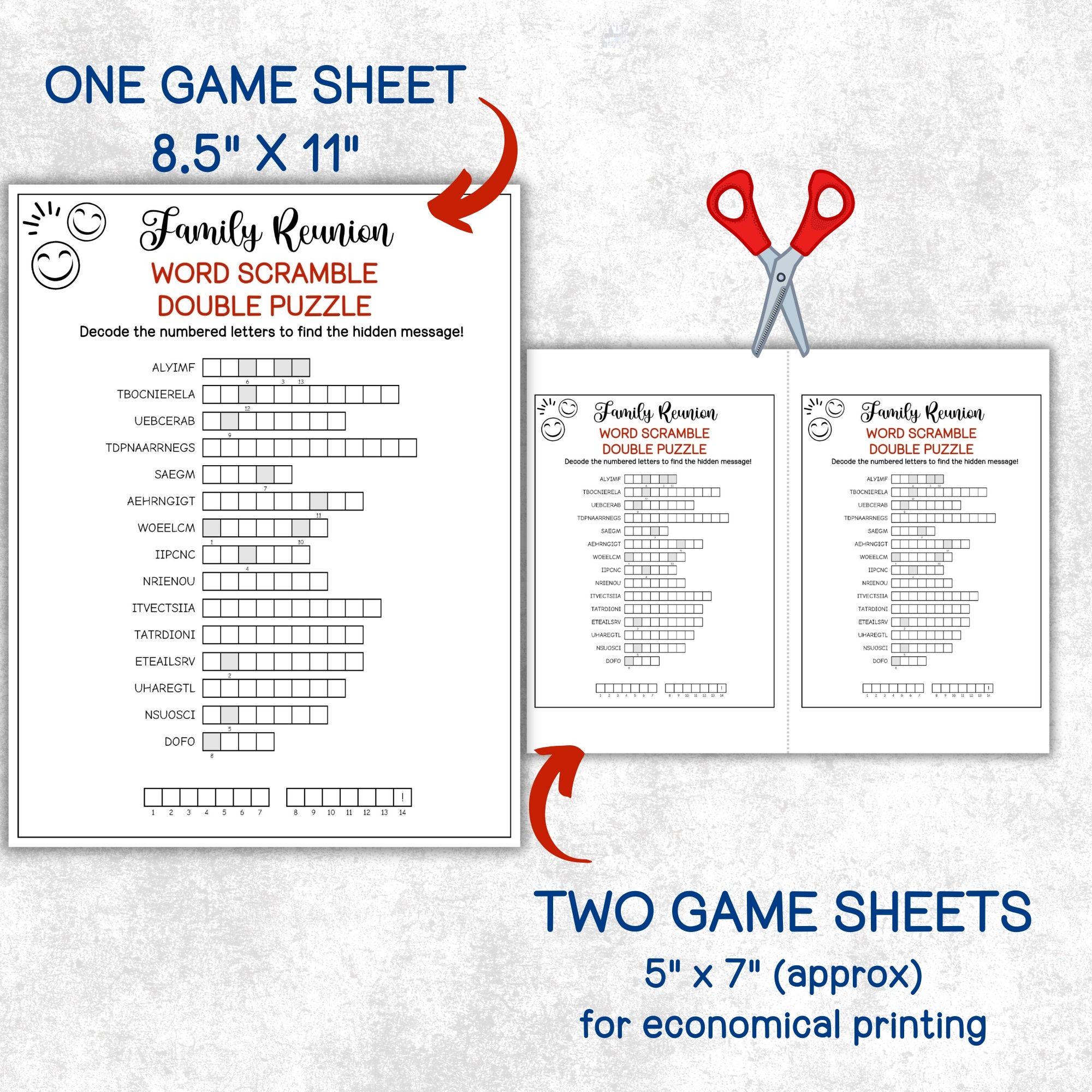 Family Reunion Word Scramble Double Puzzle Game, Family Word Scramble ...