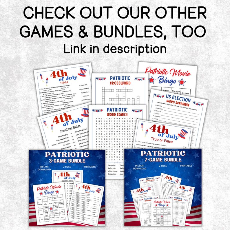 4th of July Games BUNDLE, Memorial Day Game Bundle, Patriotic Bingo ...