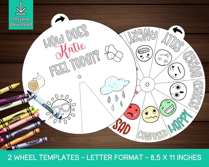 Editable Spinner Wheel Coloring Activity, Feelings Wheel for Calm Down ...