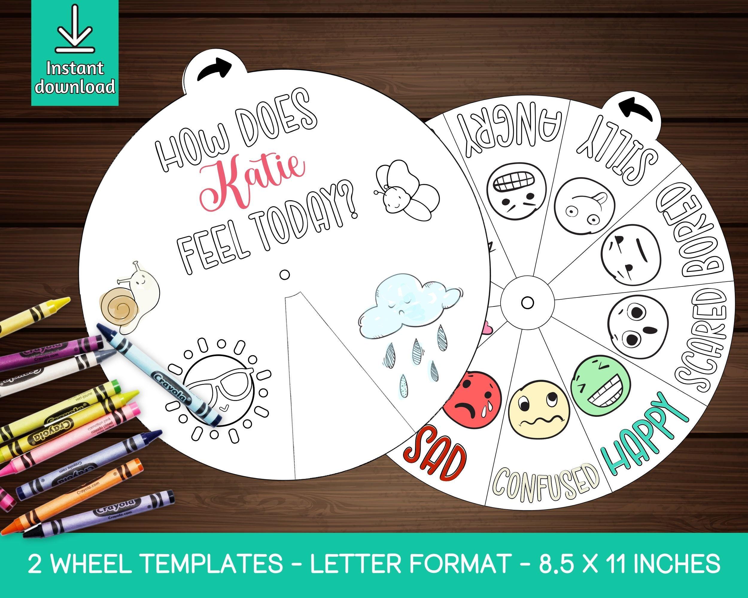 Editable Spinner Wheel Coloring Activity, Feelings Wheel for Calm Down ...