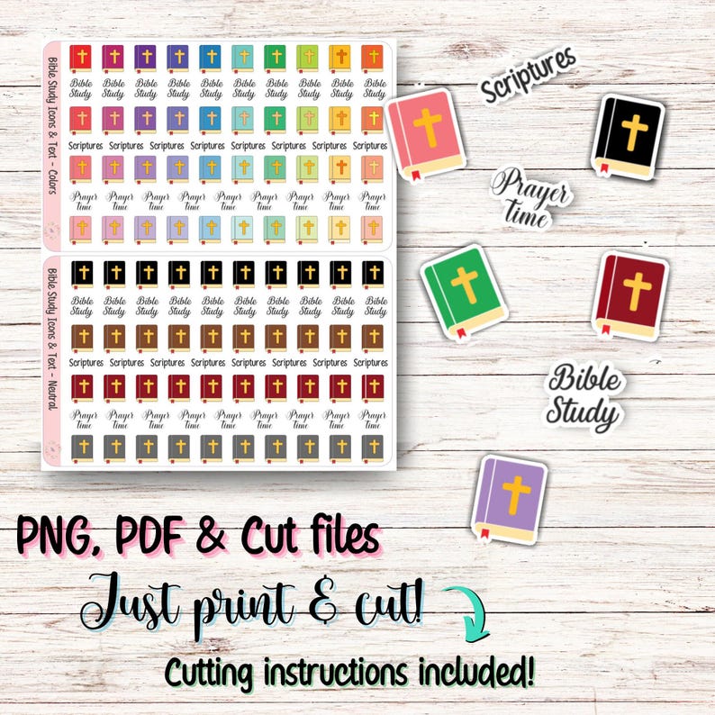 Printable Bible Stickers, Bible Study Planner Stickers, Bible Icon ...
