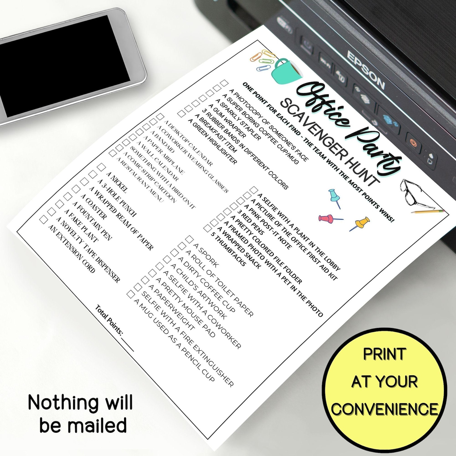 Office Scavenger Hunt PDF Printable Bundle, Work Scavenger Hunt, Office ...