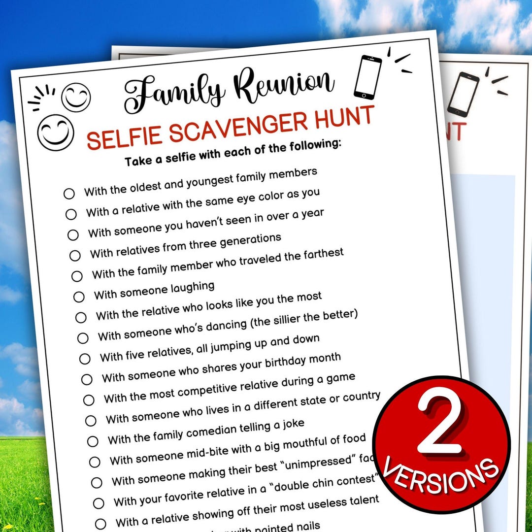 Family Reunion Selfie Scavenger Hunt Game, EDITABLE Family Reunion ...