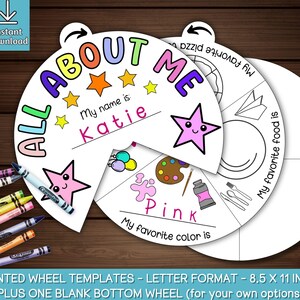 All About Me Back to School First Day Coloring Activity, Spinner Wheel ...