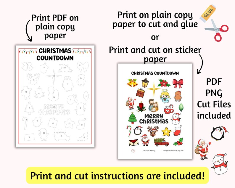 Christmas Countdown Calendar, Kids Advent Calendar, Christmas Stickers ...