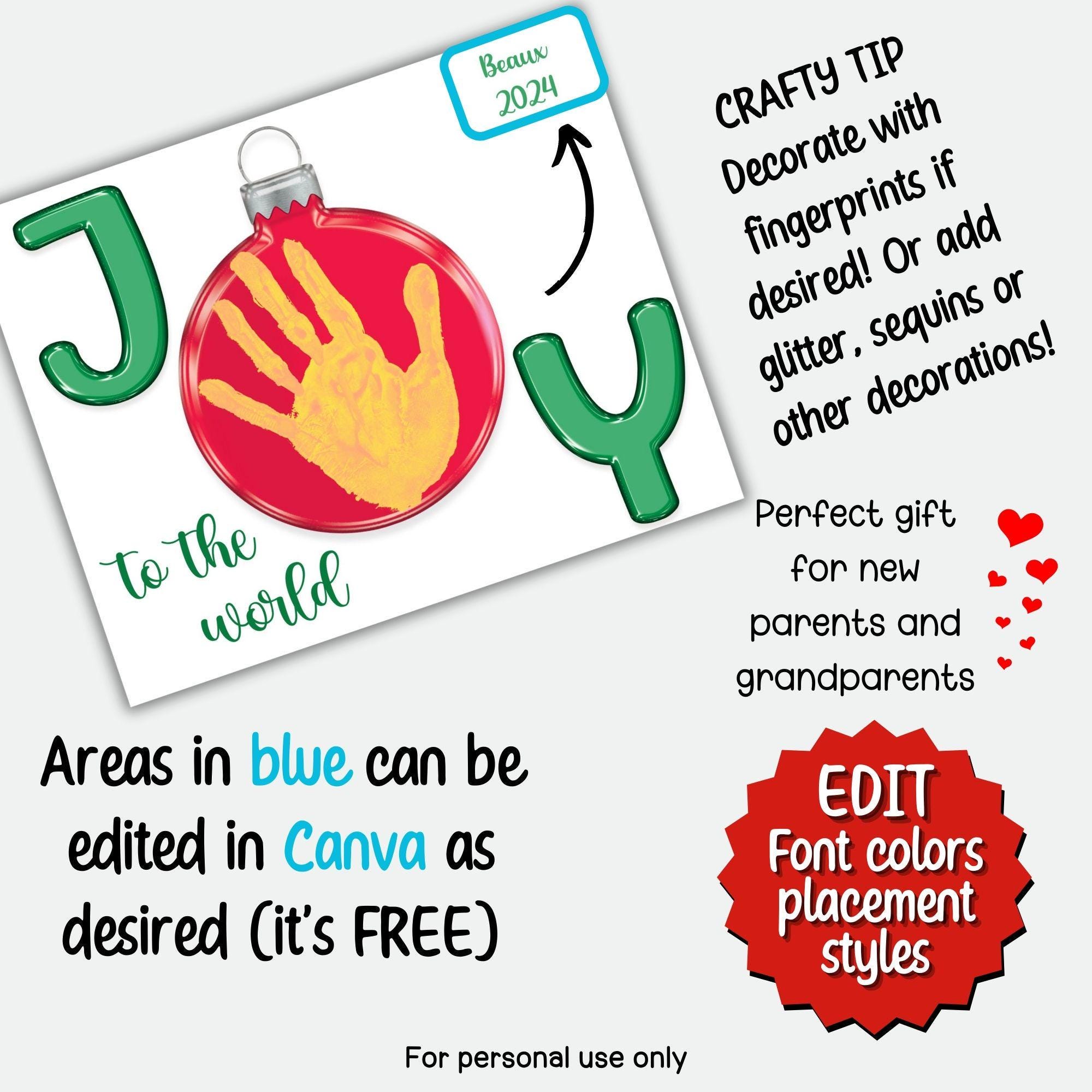 EDITABLE Christmas JOY Handprint Art, Handprint Craft, Baby Footprint ...