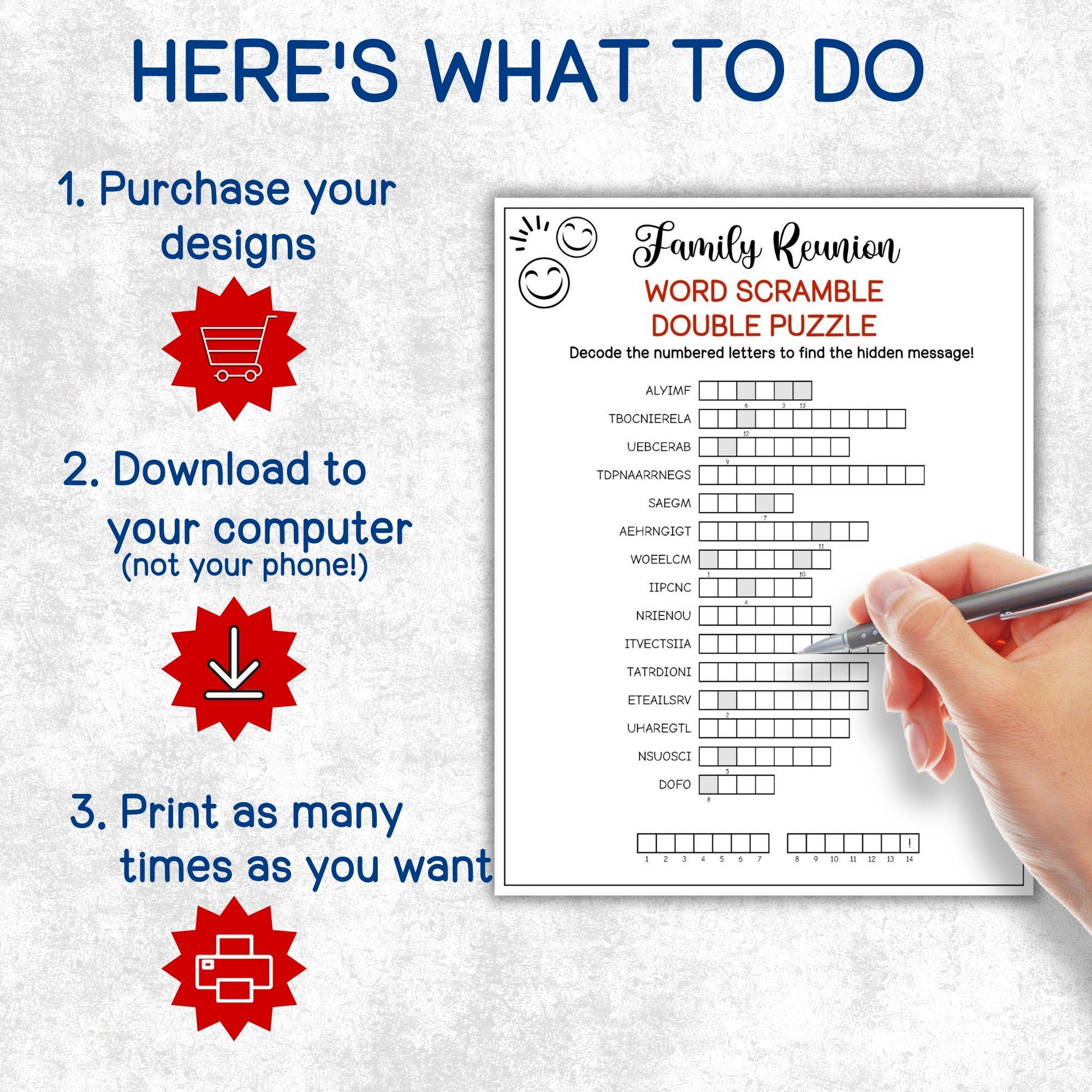Family Reunion Word Scramble Double Puzzle Game, Family Word Scramble ...