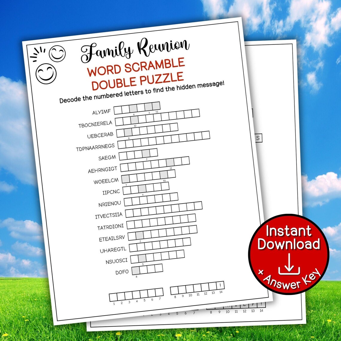 Family Reunion Word Scramble Double Puzzle Game, Family Word Scramble ...