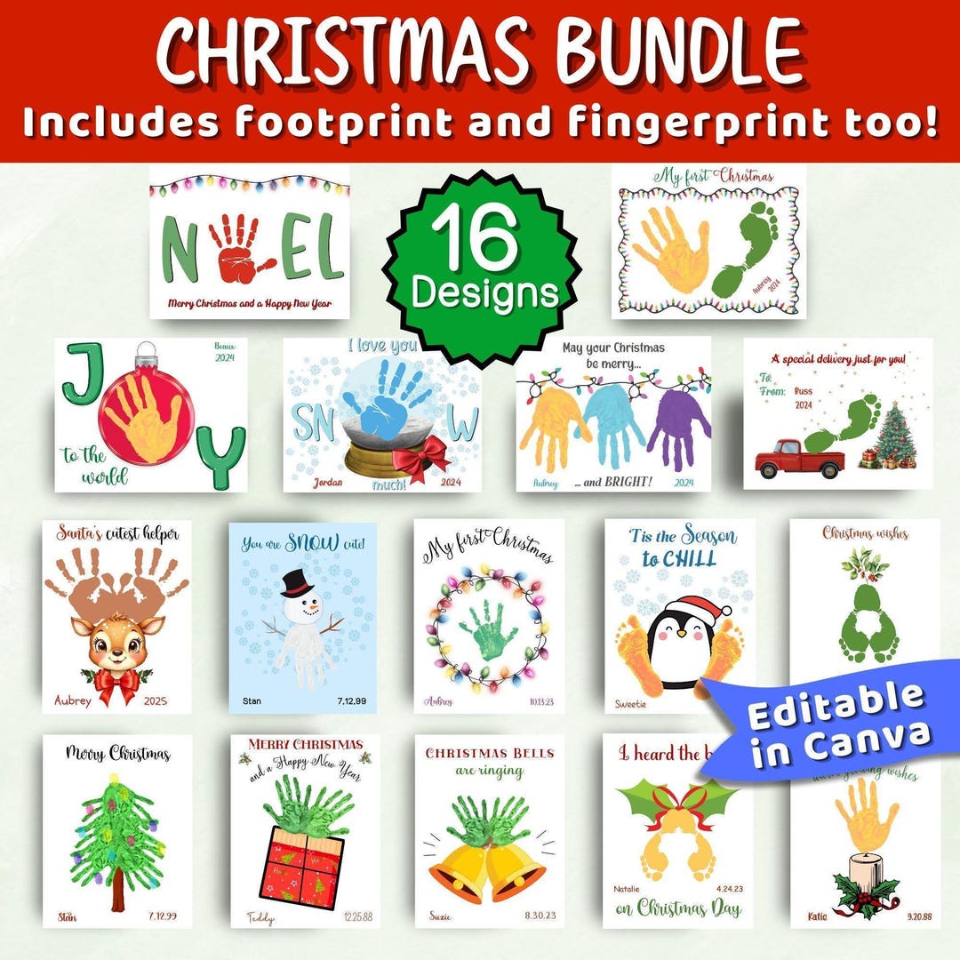 EDITABLE Christmas Handprint Art Bundle, Preschool Handprint Craft ...