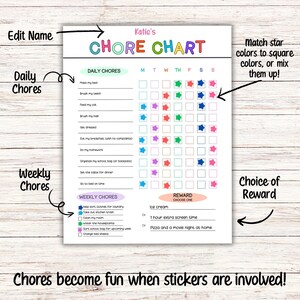 Editable Chore Chart for Kids, Responsibility Chart Printable, Daily ...
