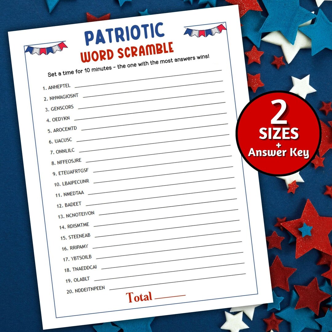 Patriotic Word Scramble Game, Patriotic Games, Presidents Day Games ...