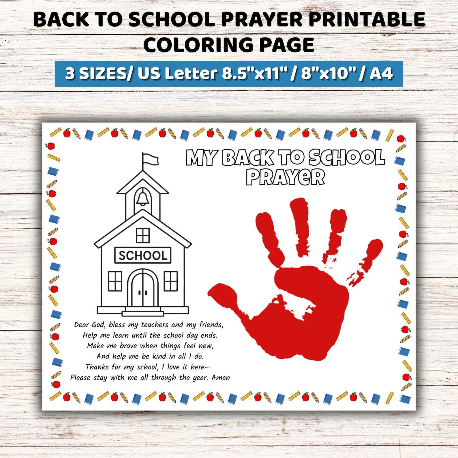 Back to School Prayer Printable, First Day of School Handprint Craft ...