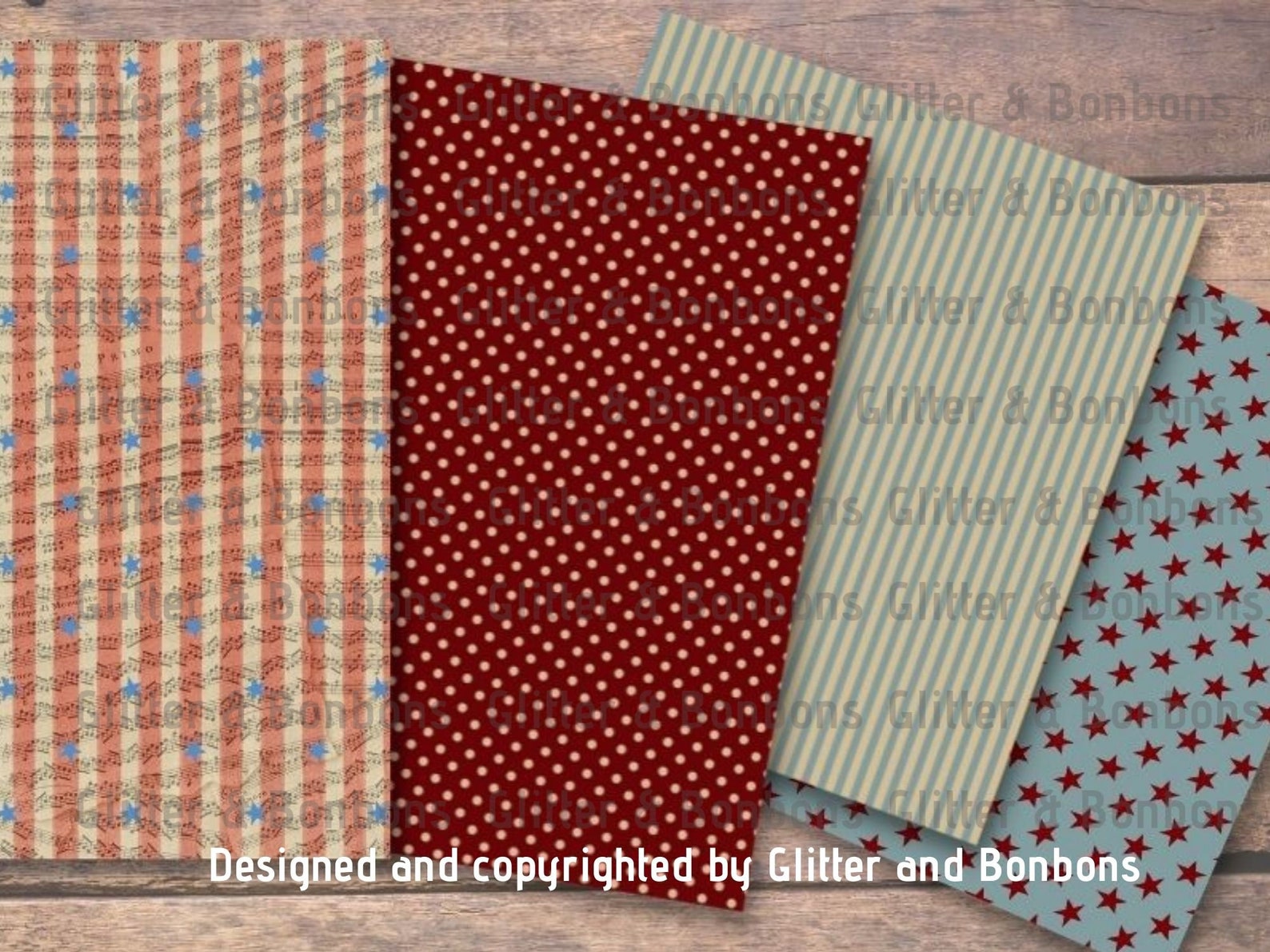 Vintage Patriotic Digital Paper Pack, Americana Colors, Vintage ...