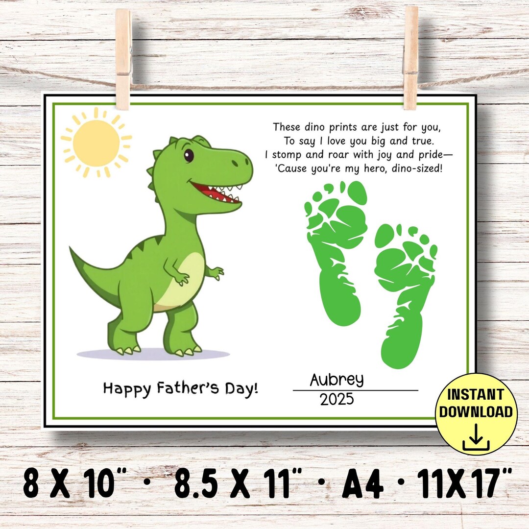 Fathers Day Dinosaur Footprint Poem, Newborn Keepsake, Dinosaur ...
