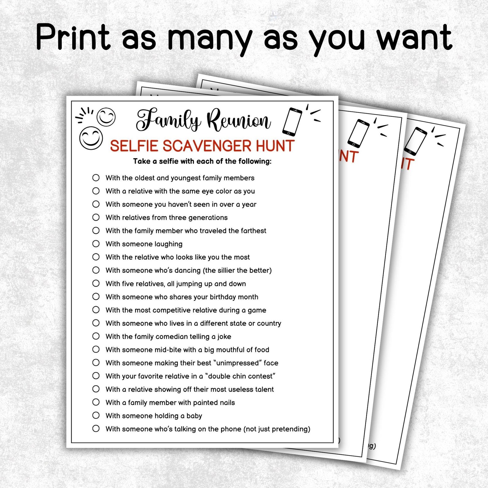 Family Reunion Selfie Scavenger Hunt Game, EDITABLE Family Reunion ...