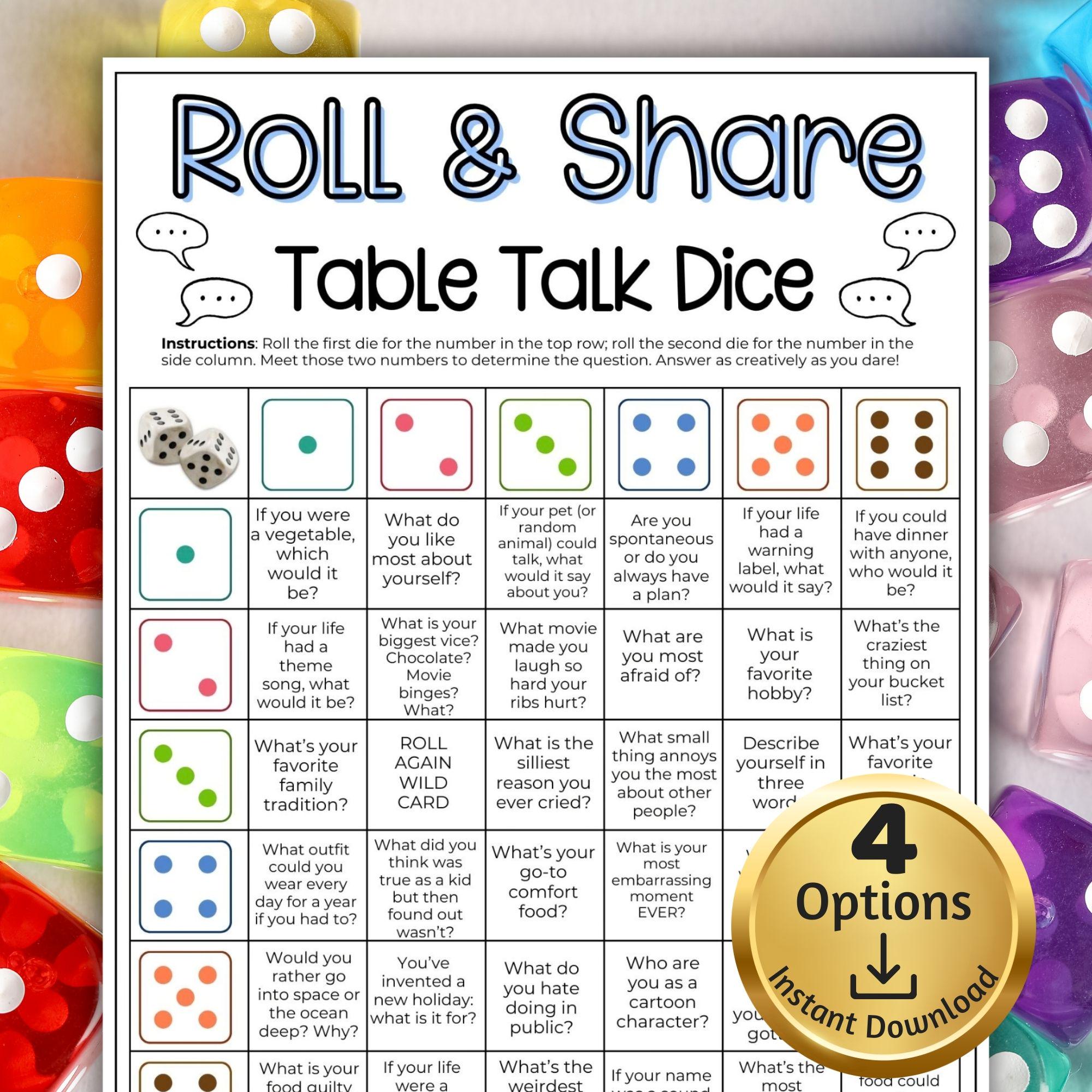 Dicebreaker Roll and Share Icebreaker Game, Roll and Tell Printable ...