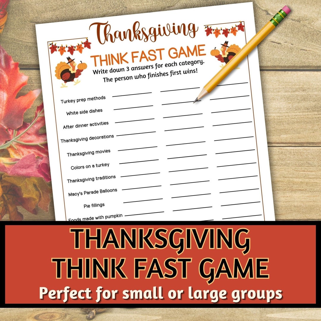 Thanksgiving Think Fast Game, Thanksgiving Printable Game ...