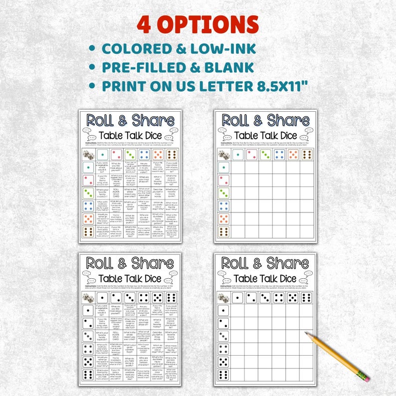 Dicebreaker Roll and Share Icebreaker Game, Roll and Tell Printable ...
