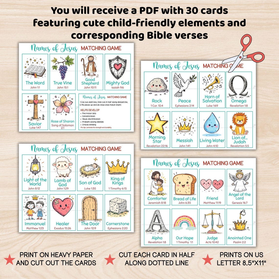 PRINTABLE Names of Jesus Matching Game, Morning Basket Preschool Bible ...