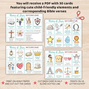 PRINTABLE Names of Jesus Matching Game, Morning Basket Preschool Bible ...