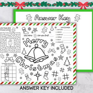 Christmas Coloring Placemat, Christmas Activity Placemats, Christmas ...