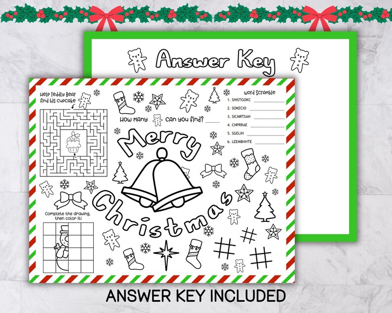 Christmas Coloring Placemat, Christmas Activity Placemats, Christmas ...