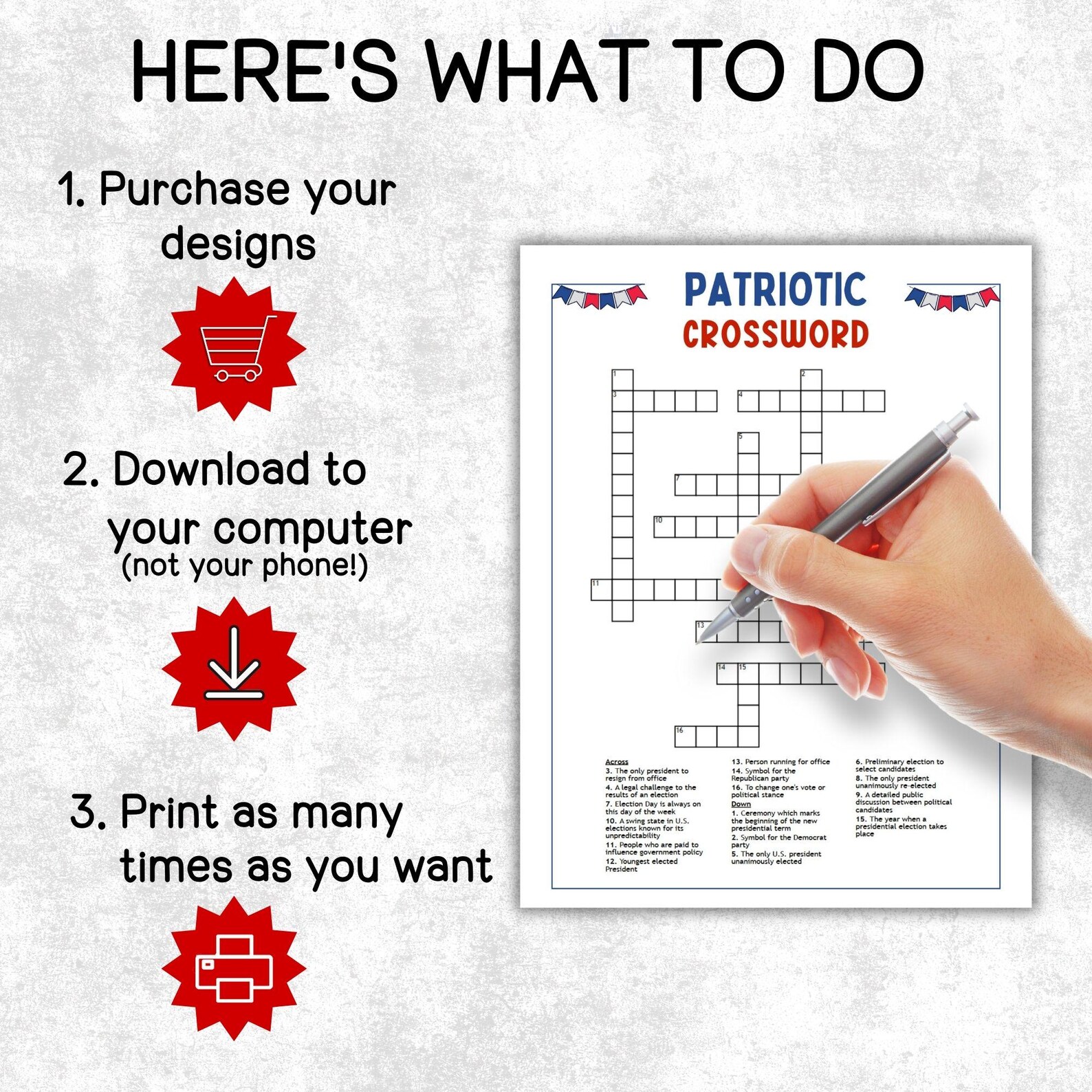 Patriotic Crossword Puzzle Printable, 4th of July Activity, BBQ Games ...