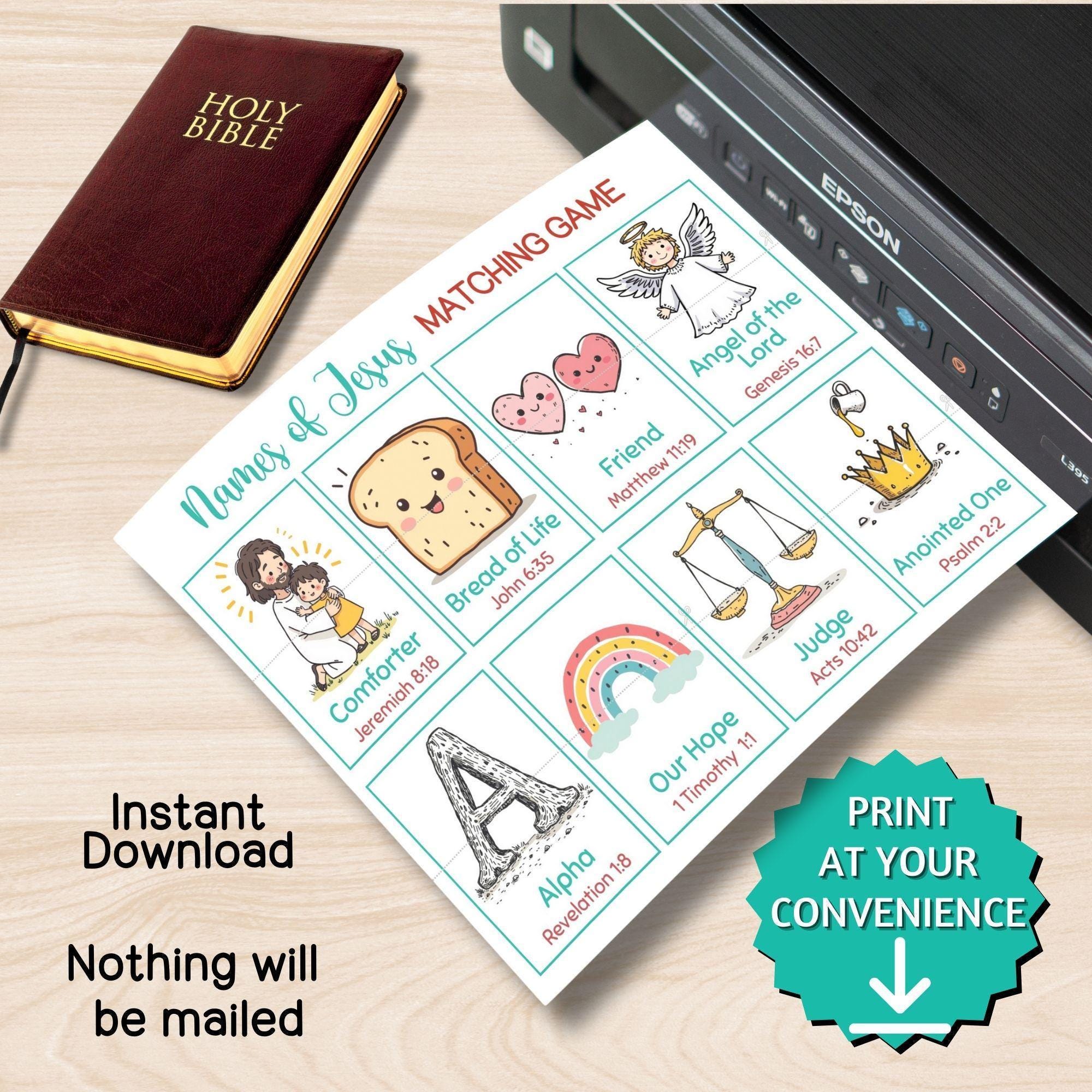PRINTABLE Names of Jesus Matching Game, Morning Basket Preschool Bible ...