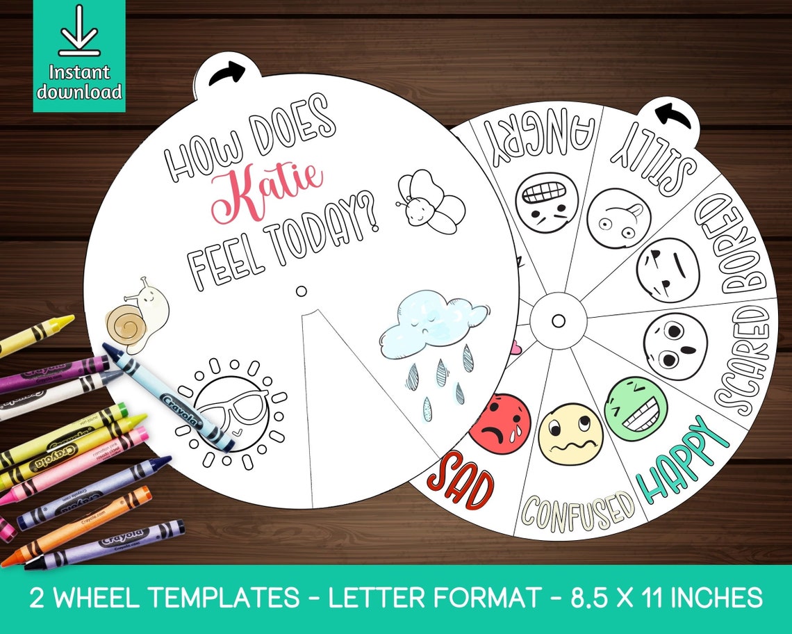 Editable Spinner Wheel Coloring Activity, Feelings Wheel for Calm Down ...