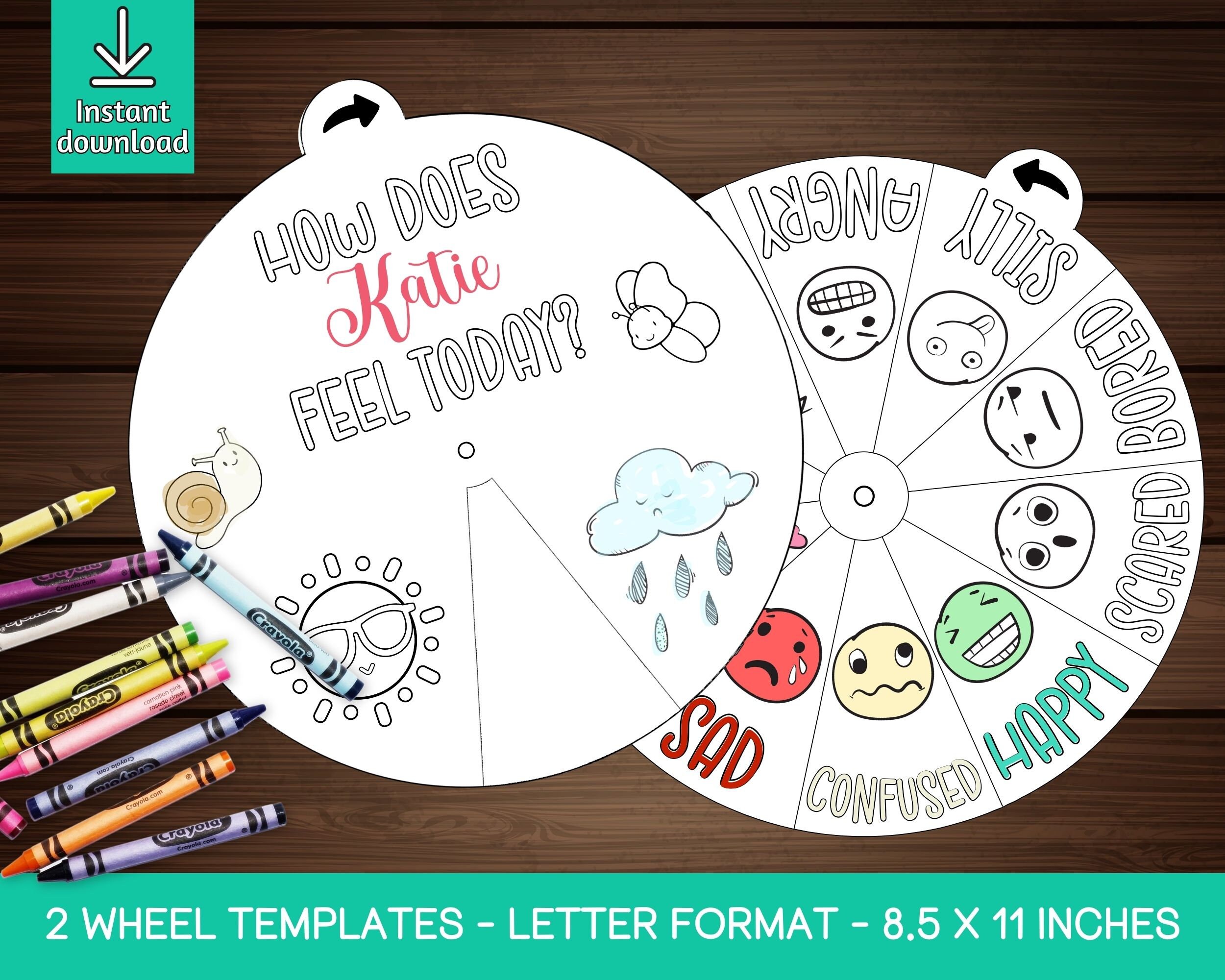 Editable Spinner Wheel Coloring Activity, Feelings Wheel for Calm Down ...