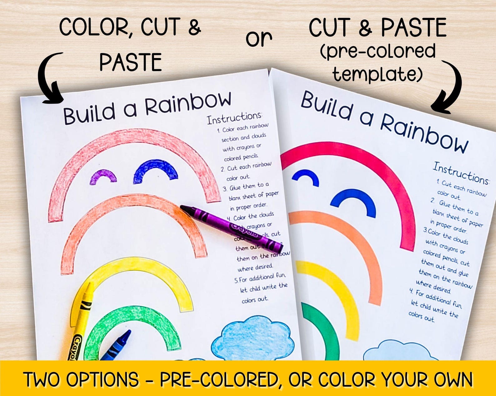 Build a Rainbow Craft Cut and Paste Coloring Activity, Earth Day ...