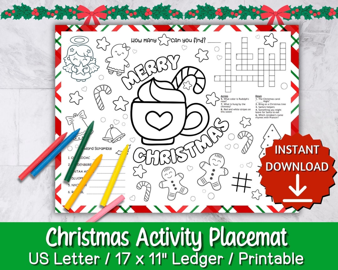 Christmas Activity Sheets, Christmas Activity Placemats, Kids Placemat ...