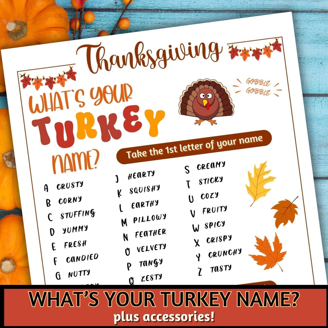 What's Your Turkey Name Game; Friendsgiving Games, Thanksgiving Games ...