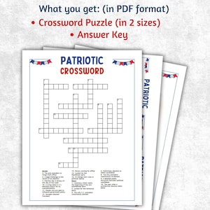 Patriotic Crossword Puzzle Printable, 4th of July Activity, BBQ Games ...