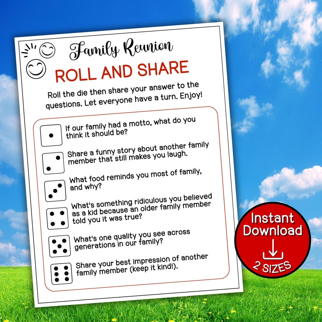 Family Reunion Roll and Share Icebreaker Game, Printable Dice Games ...