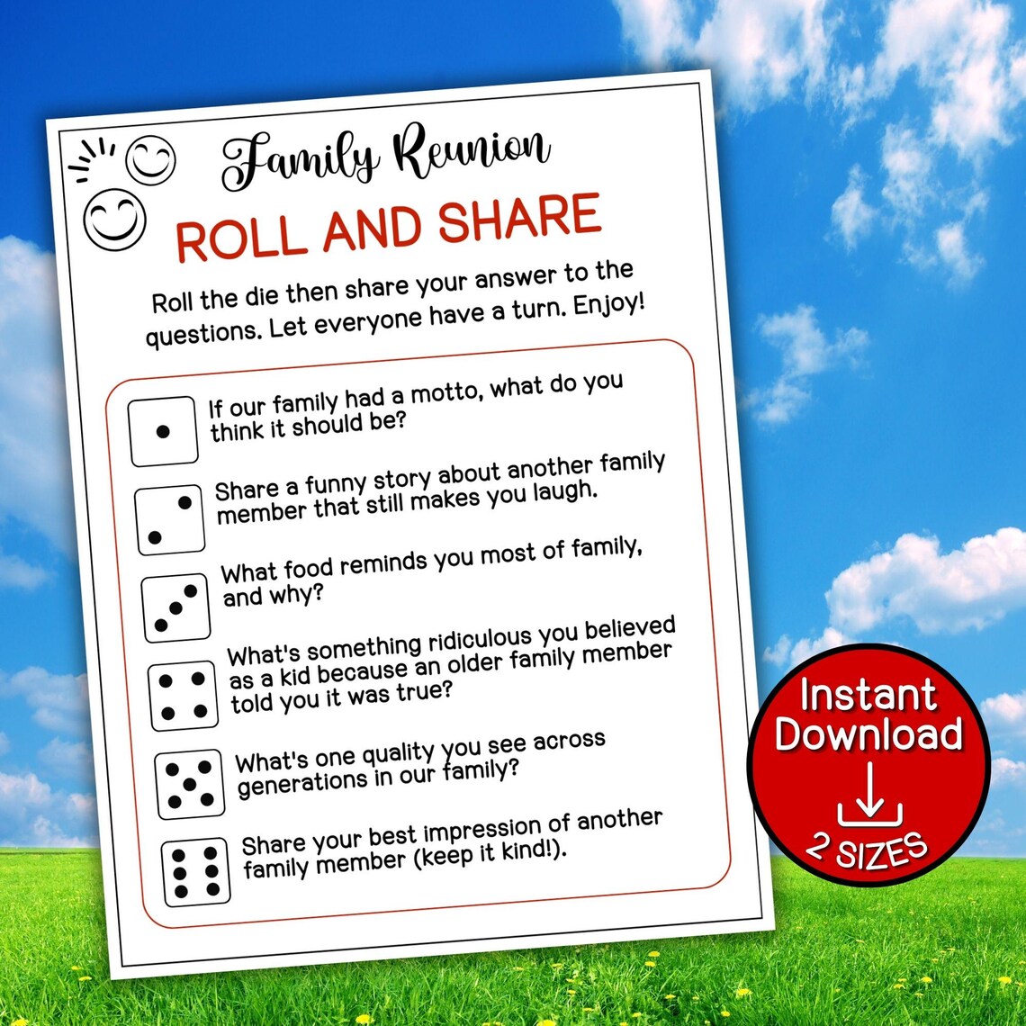 Family Reunion Roll and Share Icebreaker Game, Printable Dice Games ...