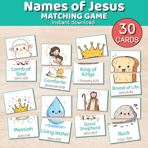 PRINTABLE Names of Jesus Matching Game, Morning Basket Preschool Bible ...