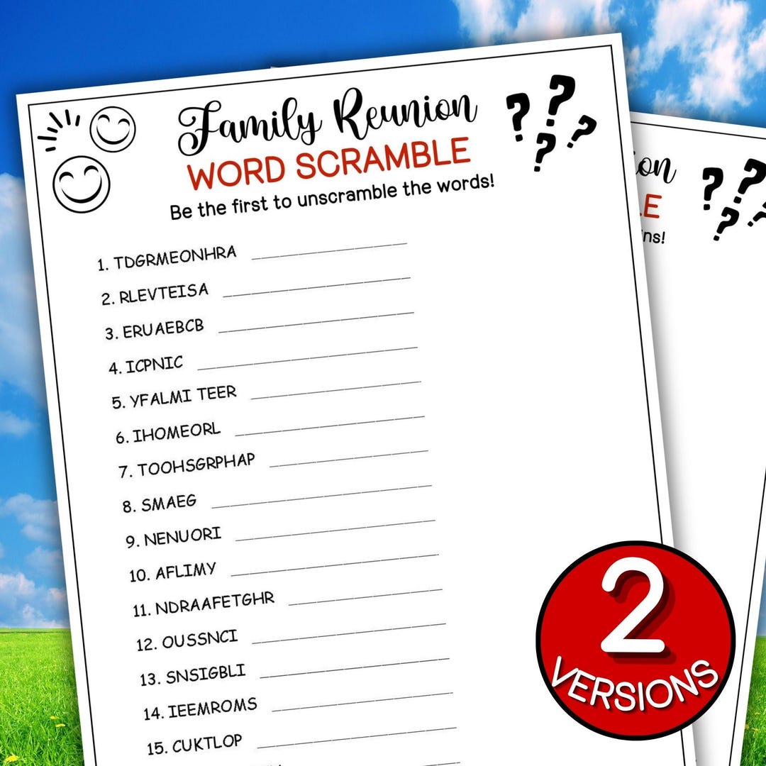 Printable Family Reunion Word Scramble, Family Reunion Games Printable ...