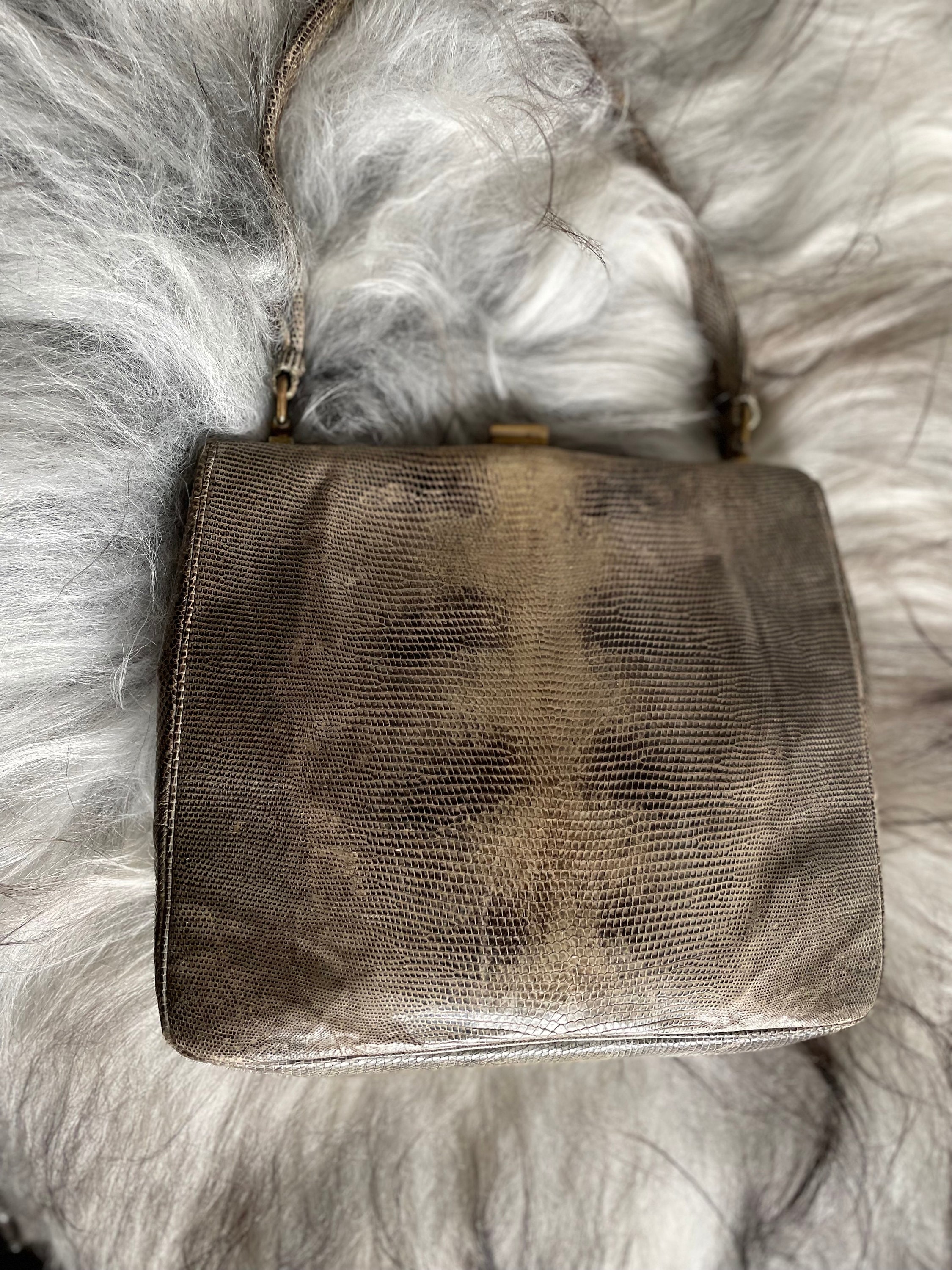 Stunning 1920s French Vintage Lizard Skin Shoulder Bag Pale Grey ...