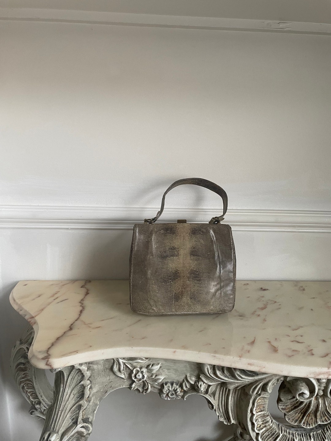 Stunning 1920s French Vintage Lizard Skin Shoulder Bag Pale Grey ...