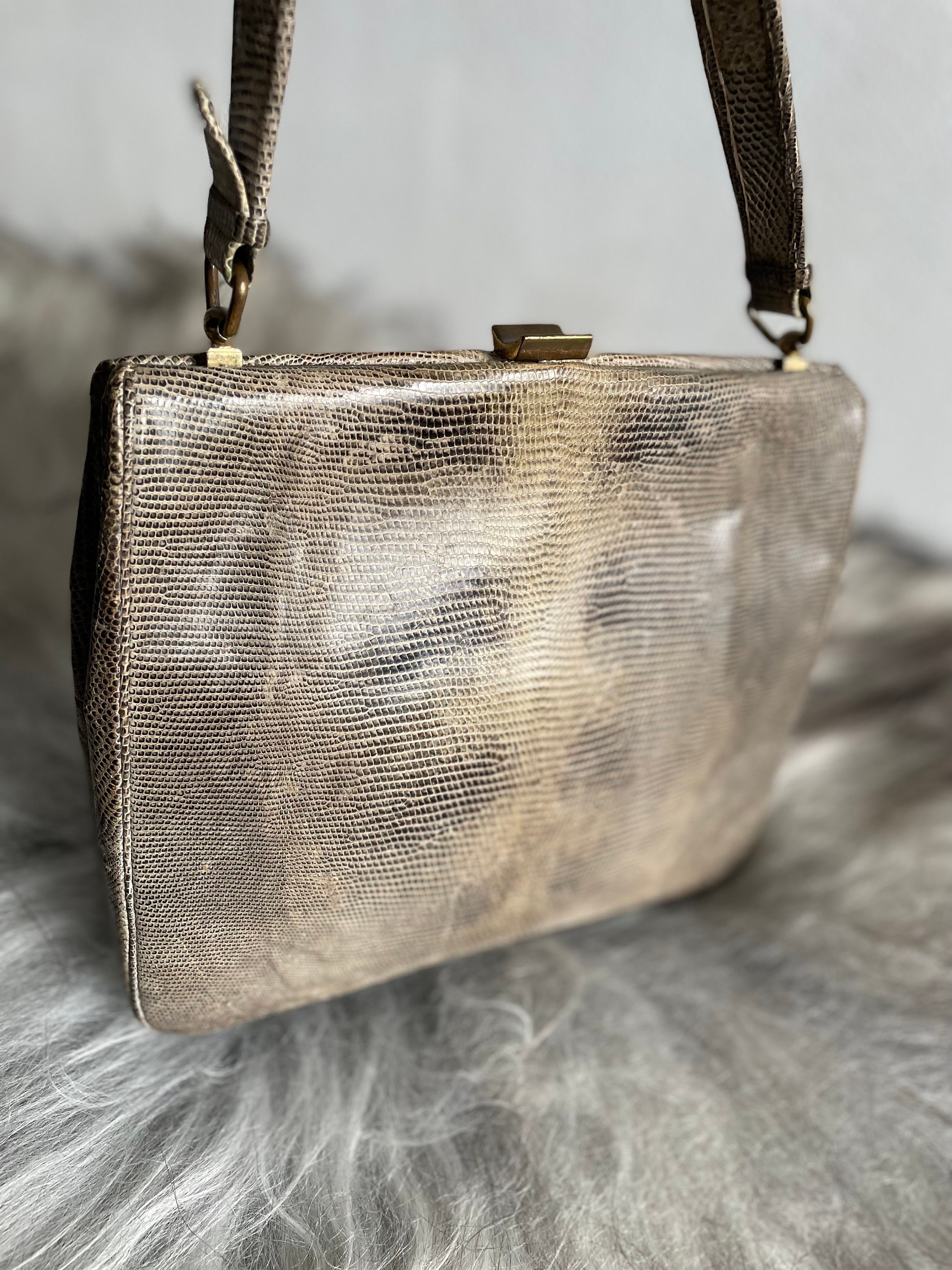 Stunning 1920s French Vintage Lizard Skin Shoulder Bag Pale Grey ...