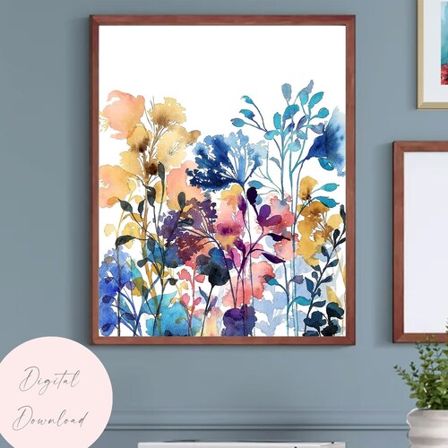Inky Flowers Watercolor Printable Art Digital Download Flower - Etsy ...