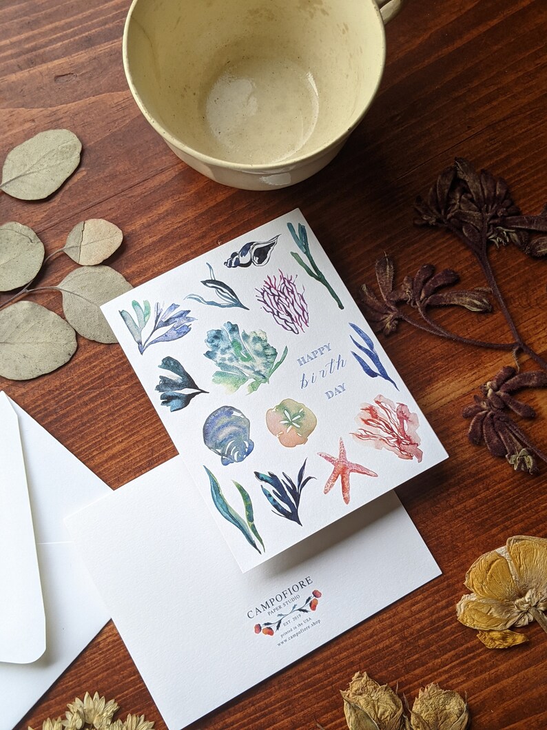 Happy Birthday Sea Life Greeting Card | 4.25x5.5" | Watercolor Art ...
