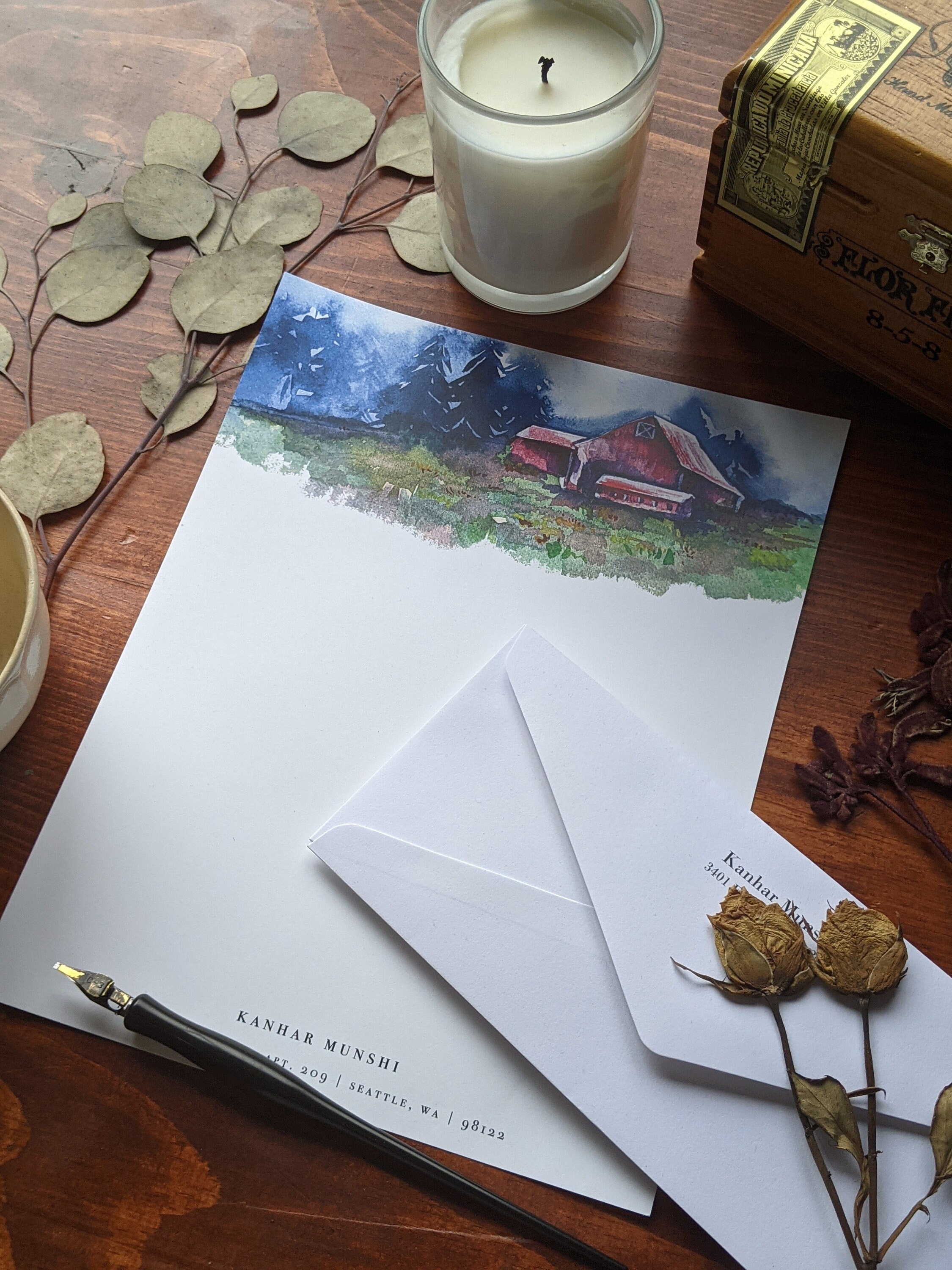 Landscape Letterhead Set | 8.5"x11" Paper + Envelopes | Custom ...
