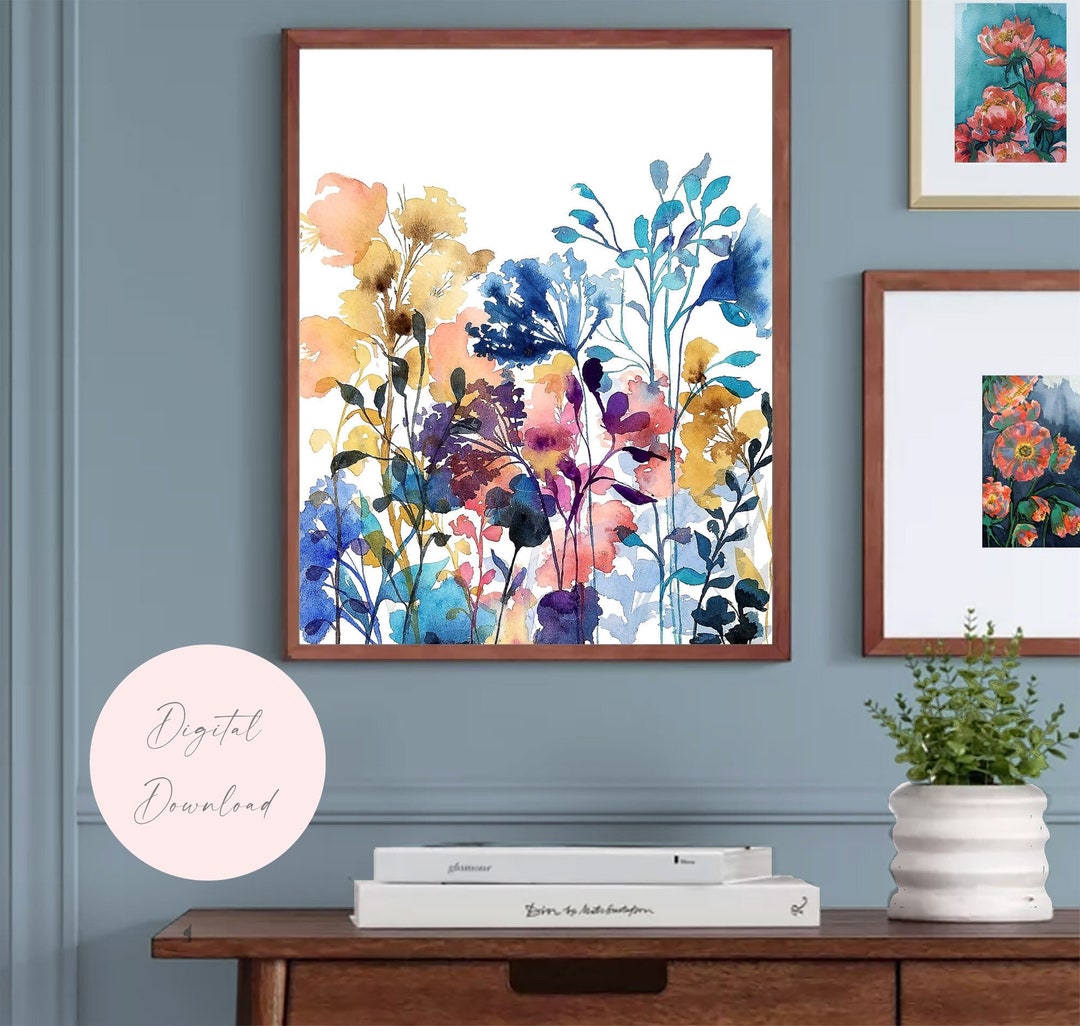 Inky Flowers Watercolor Printable Art Digital Download, Flower ...