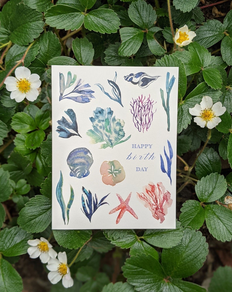Happy Birthday Sea Life Greeting Card | 4.25x5.5" | Watercolor Art ...