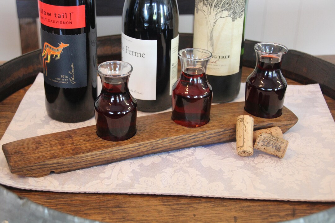Rustic Wine Barrel Carafe Flight Set: 3 Glass Tasting Tray for Wineries ...
