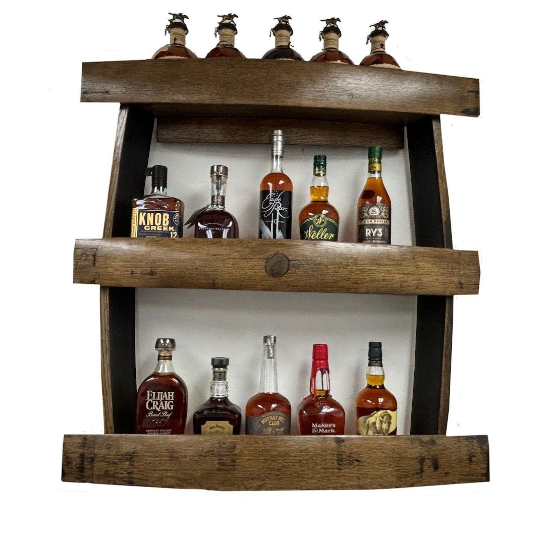 Rustic Whiskey Barrel Wall Shelf: Handcrafted Bourbon Display Rack for ...