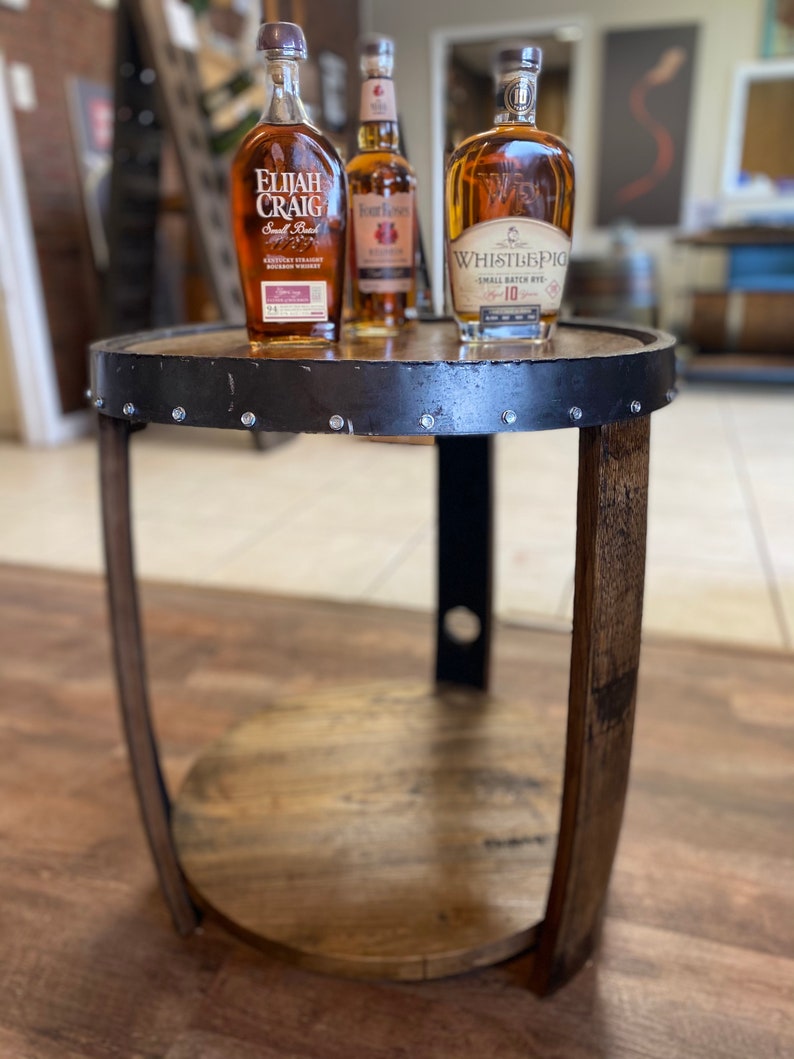 Rustic Whiskey Barrel Side Table: Handmade Bourbon Decor - Etsy