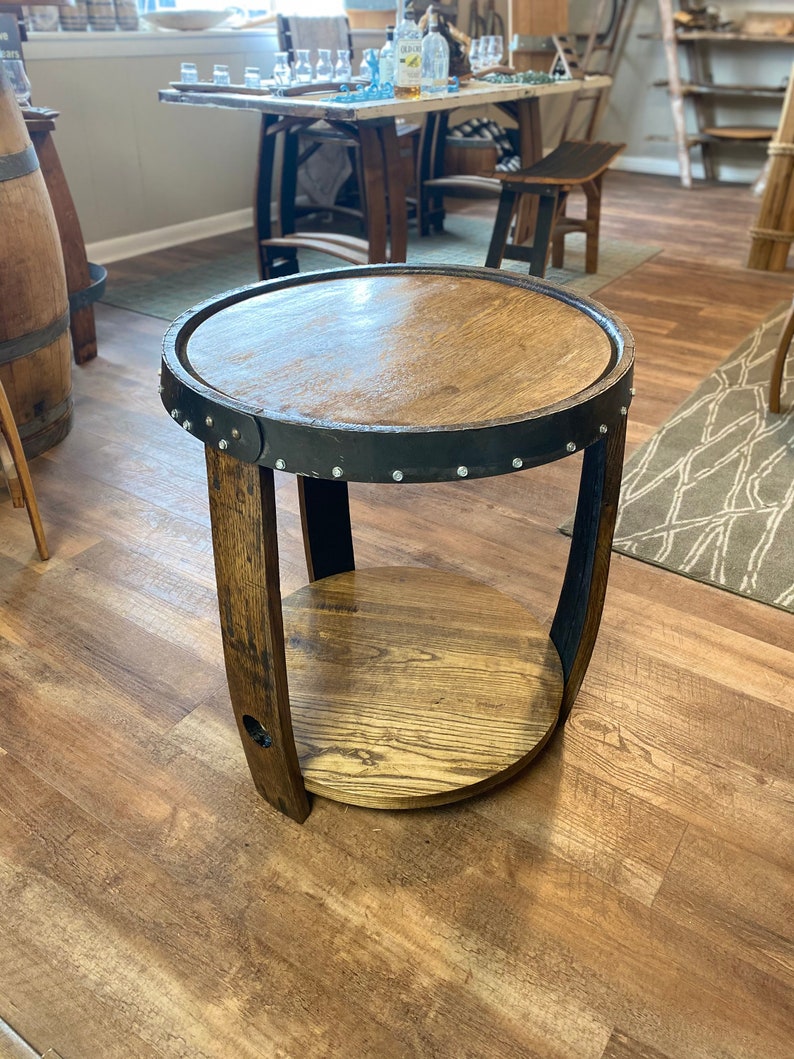 Rustic Whiskey Barrel Side Table: Handmade Bourbon Decor - Etsy
